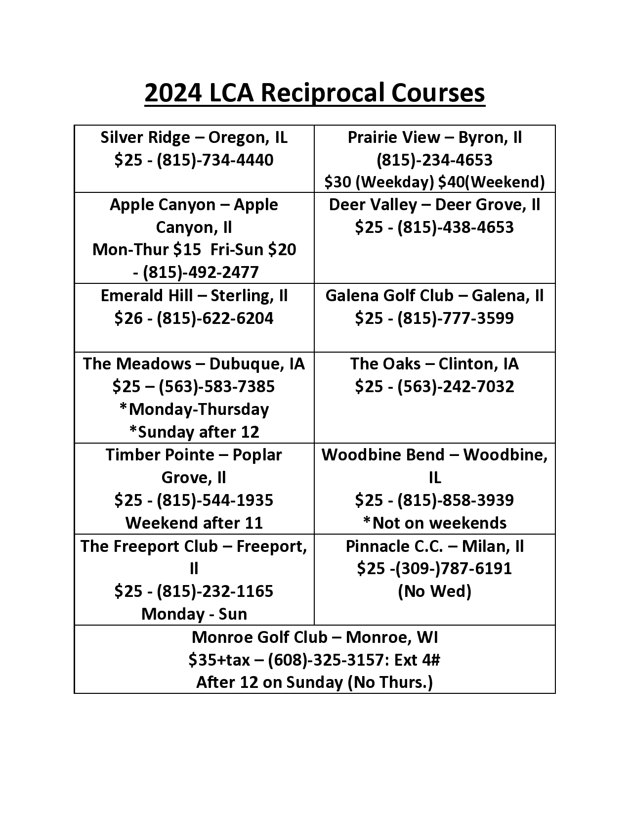 Reciprocal Courses - Lake Carroll Golf Course